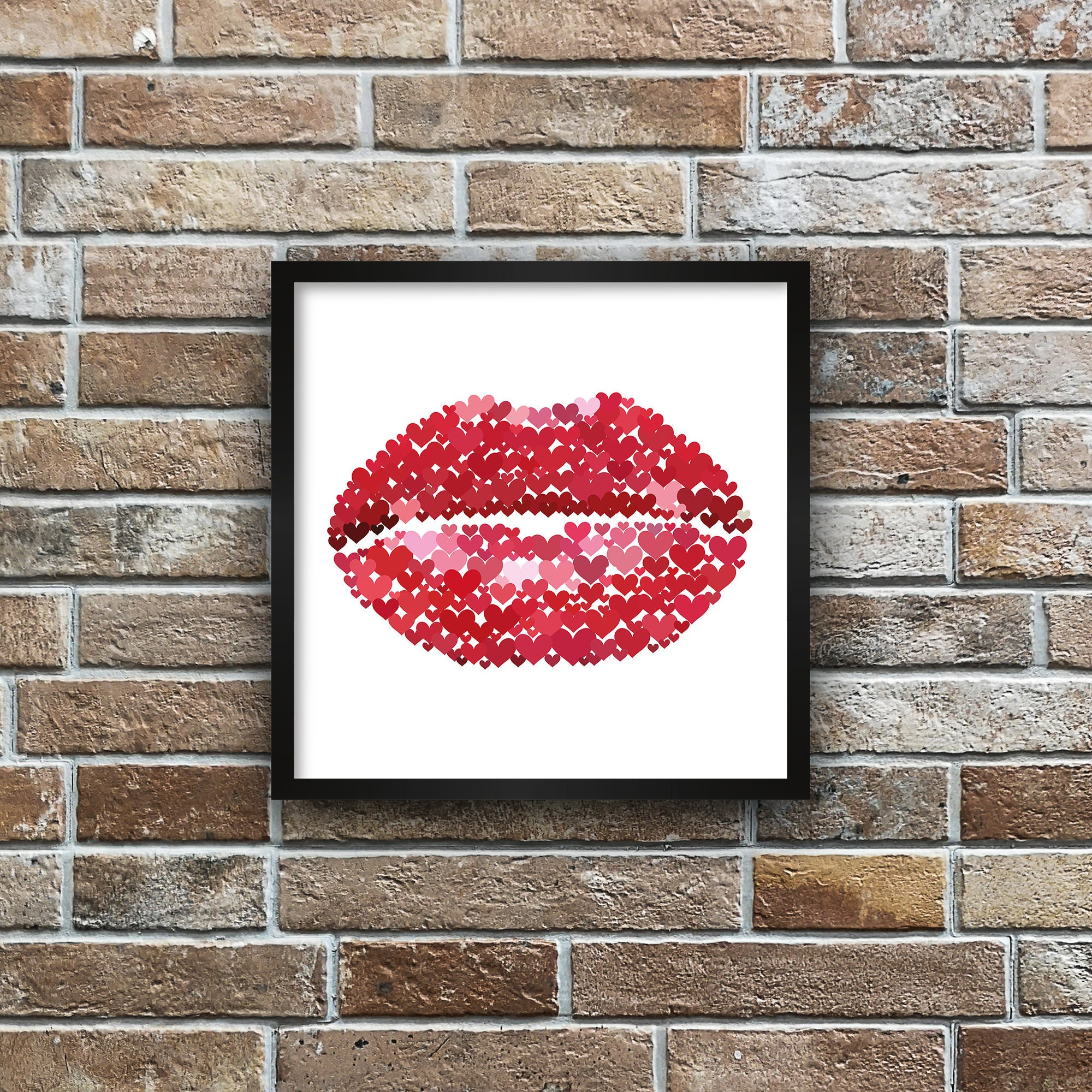 Red Lips Art Print Kiss Print Lips Wall Art Red Heart Lips | Etsy