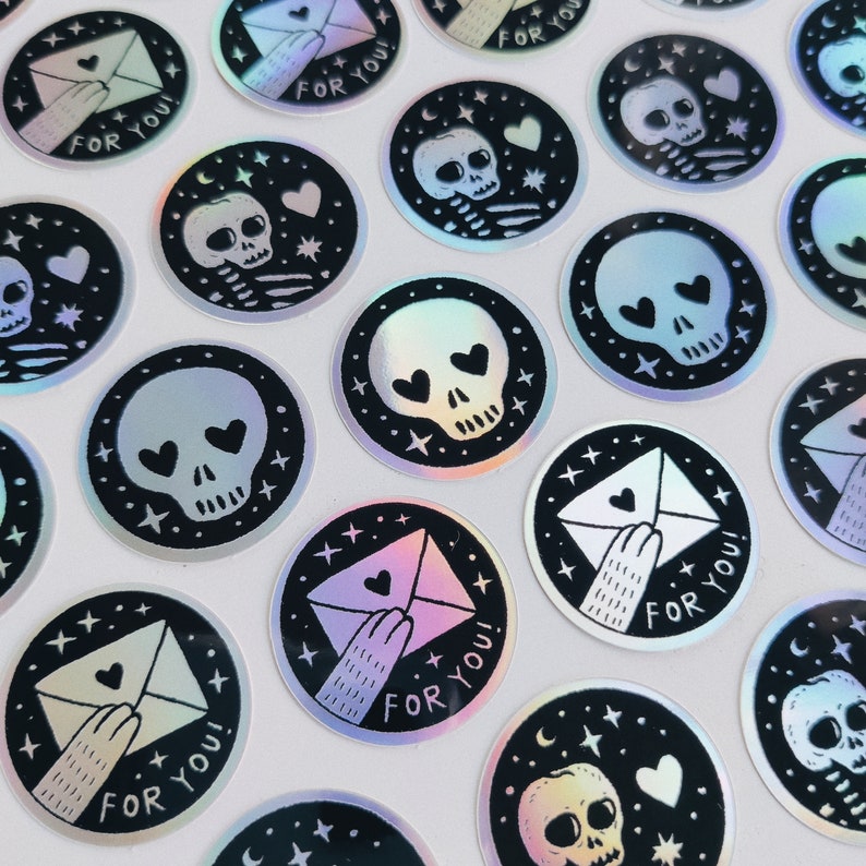 Mini Sticker Skull Love Holographic - Etsy