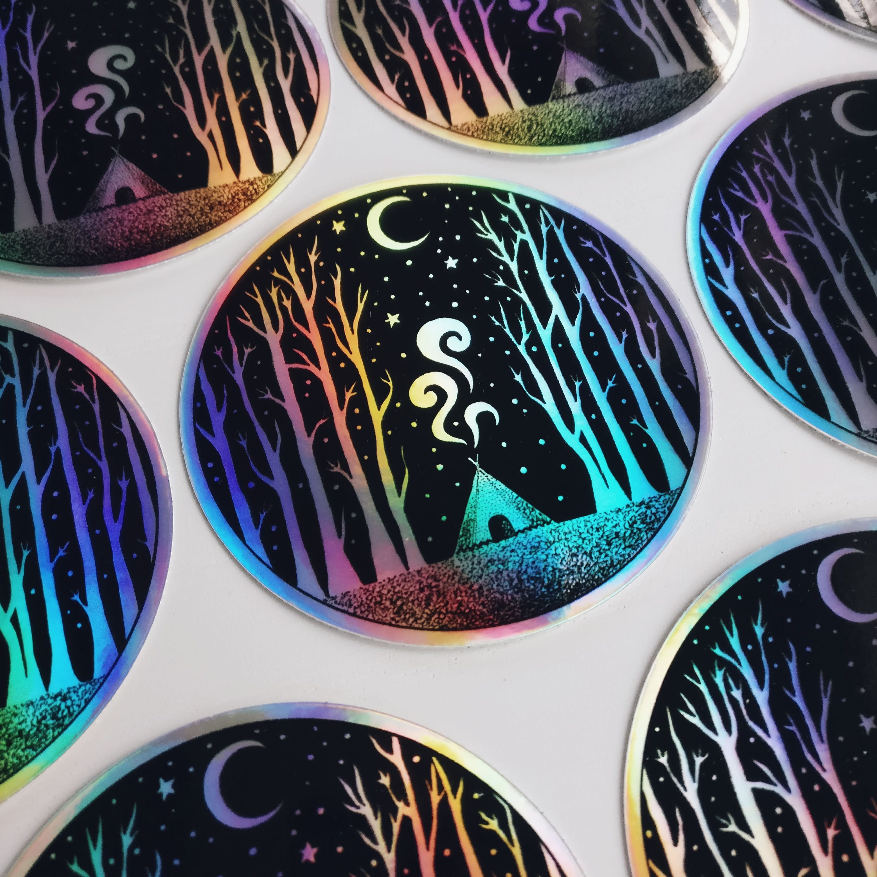 Holographic Tent in the Woods Sticker | Etsy