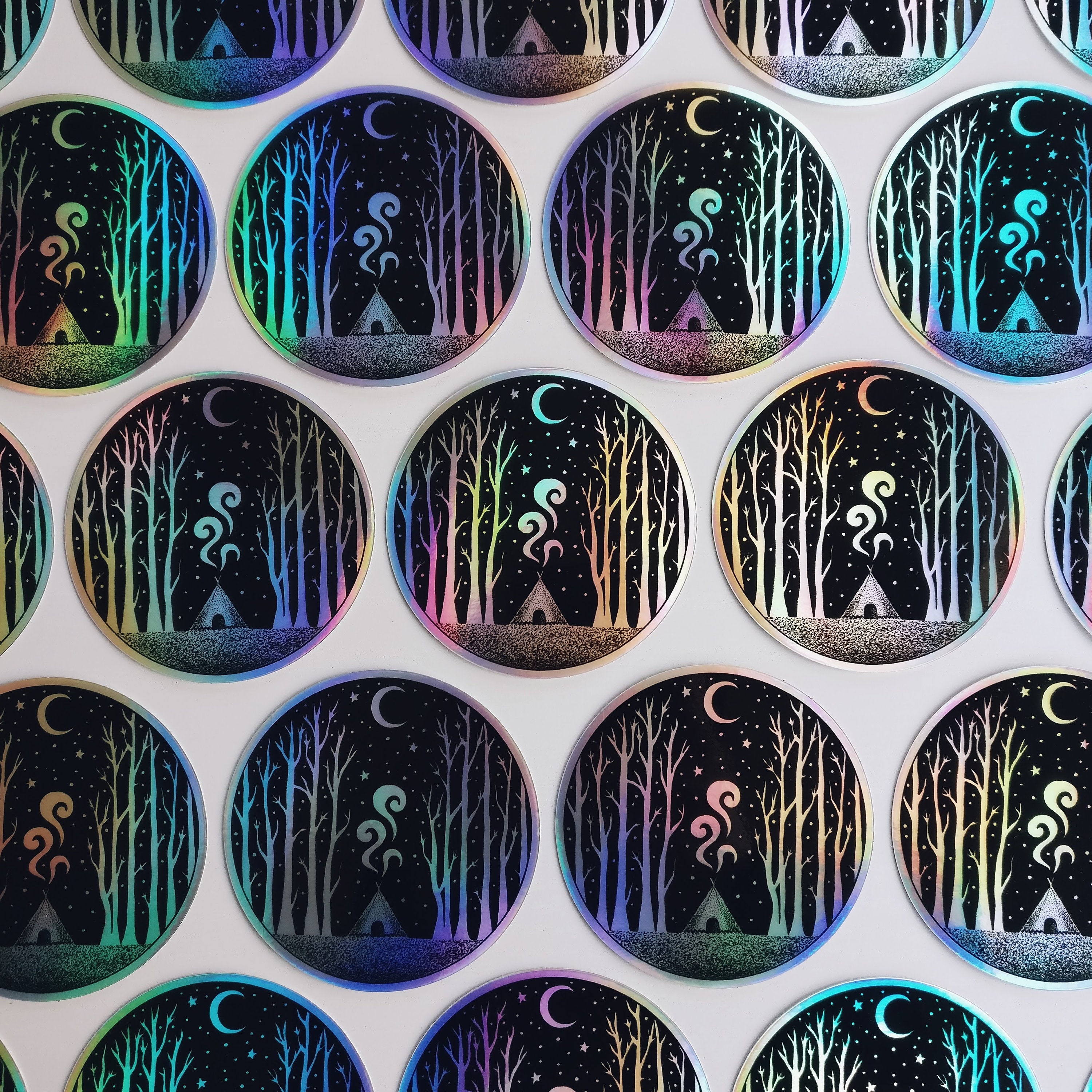 Holographic Tent in the Woods Sticker | Etsy