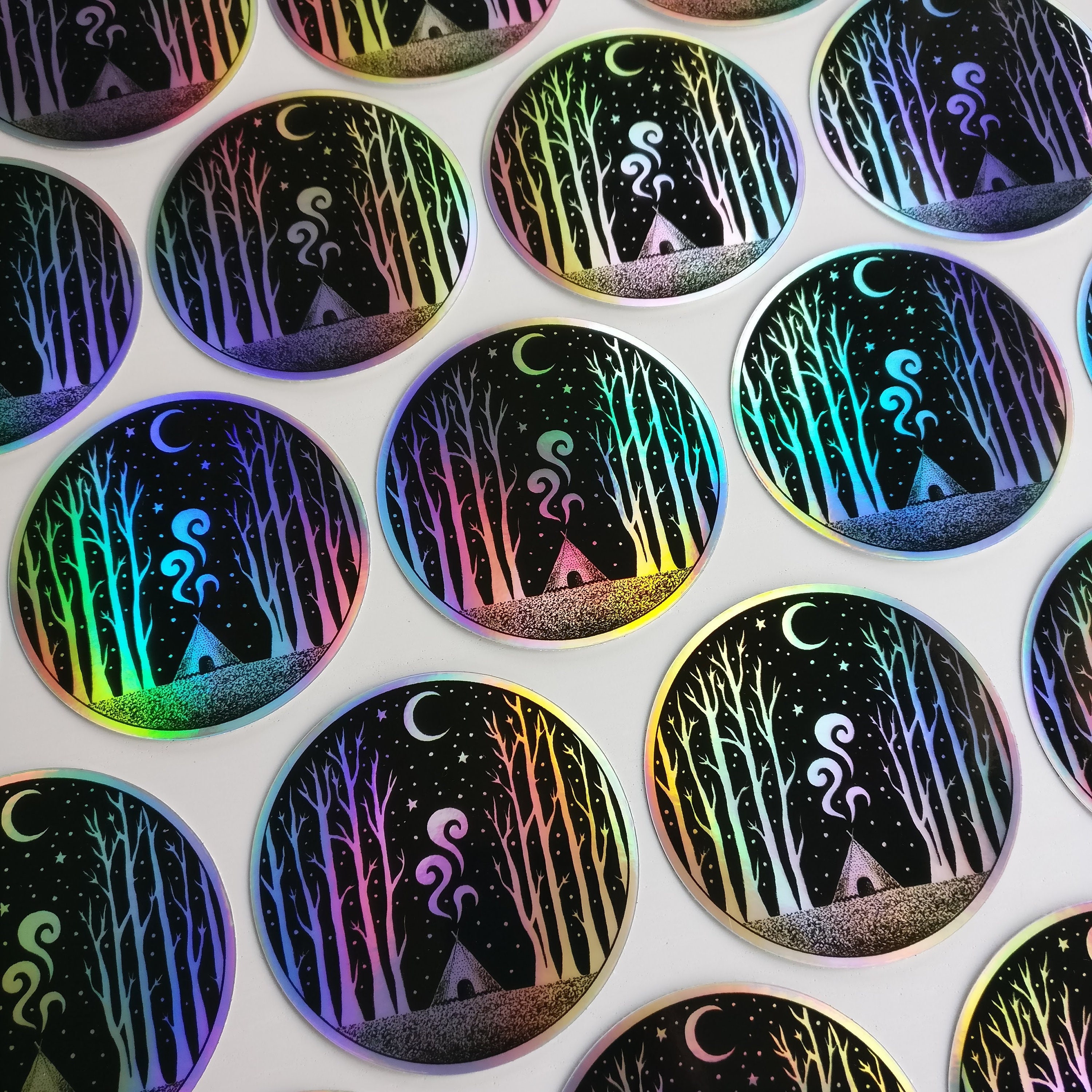 Holographic Tent in the Woods Sticker | Etsy