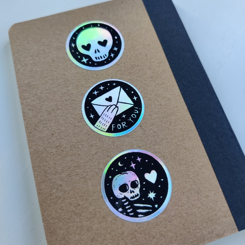 Mini Sticker Skull Love Holographic - Etsy