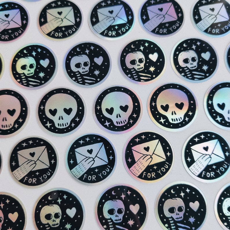 Mini Sticker Skull Love Holographic - Etsy