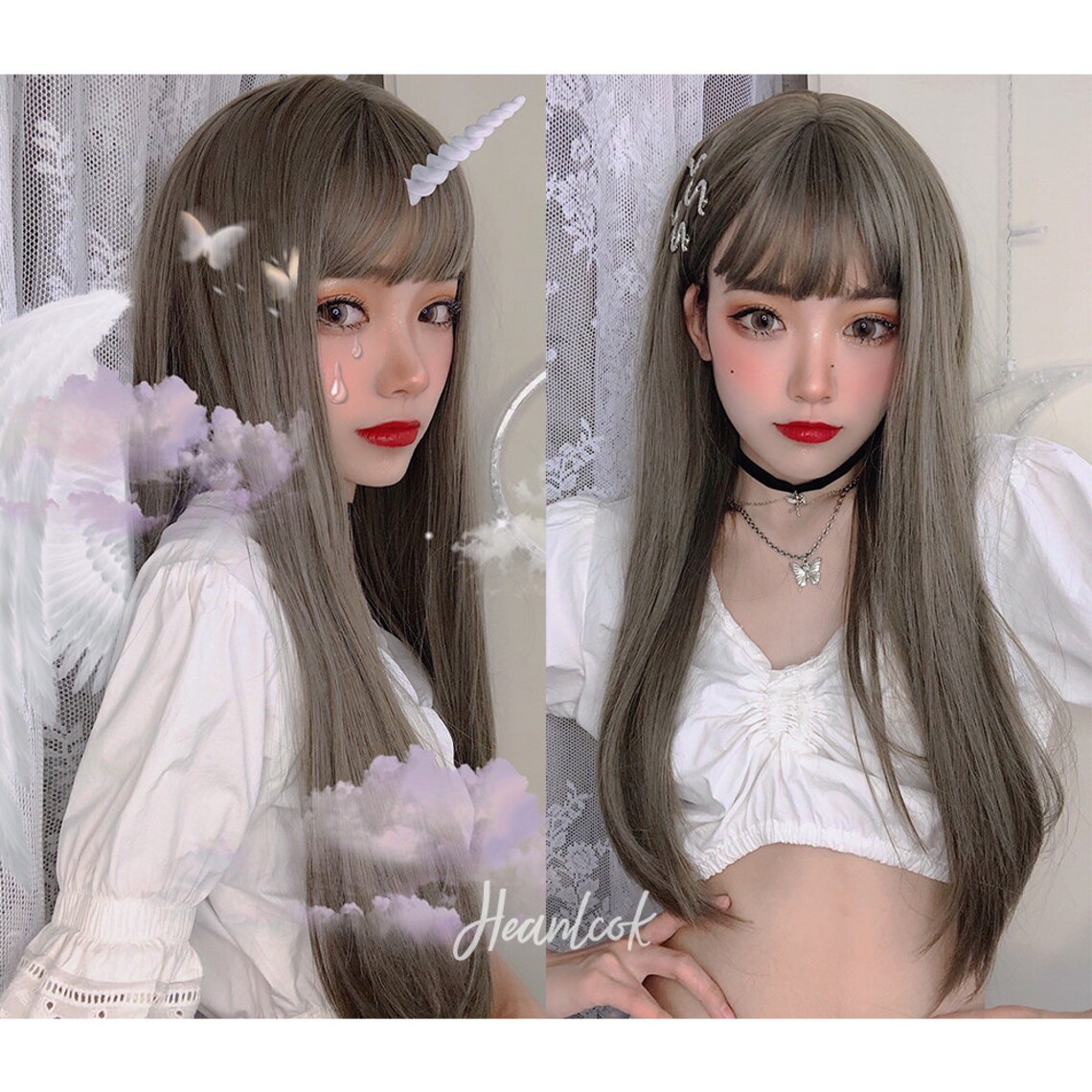 26in Aoki linen ash Wig woman Short straight hair natural full | Etsy