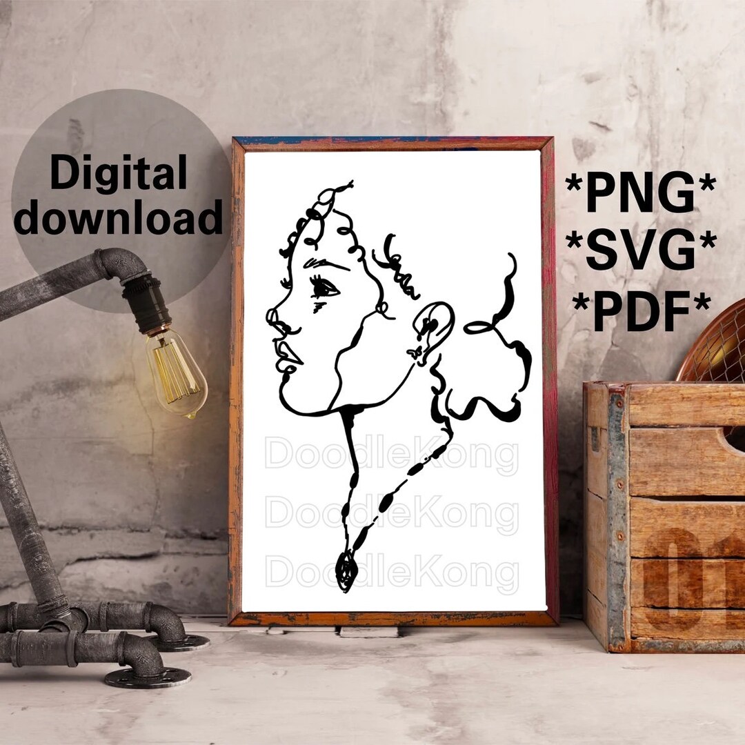 Abstract Line Art Face, Line Drawing Side Face With Ear, Abstract Line ...