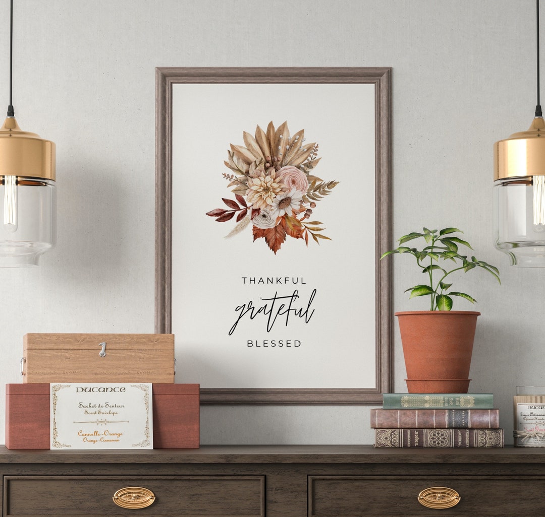 Thankful Grateful Blessed Bible Verse Wall Art, Printable Wall Art ...