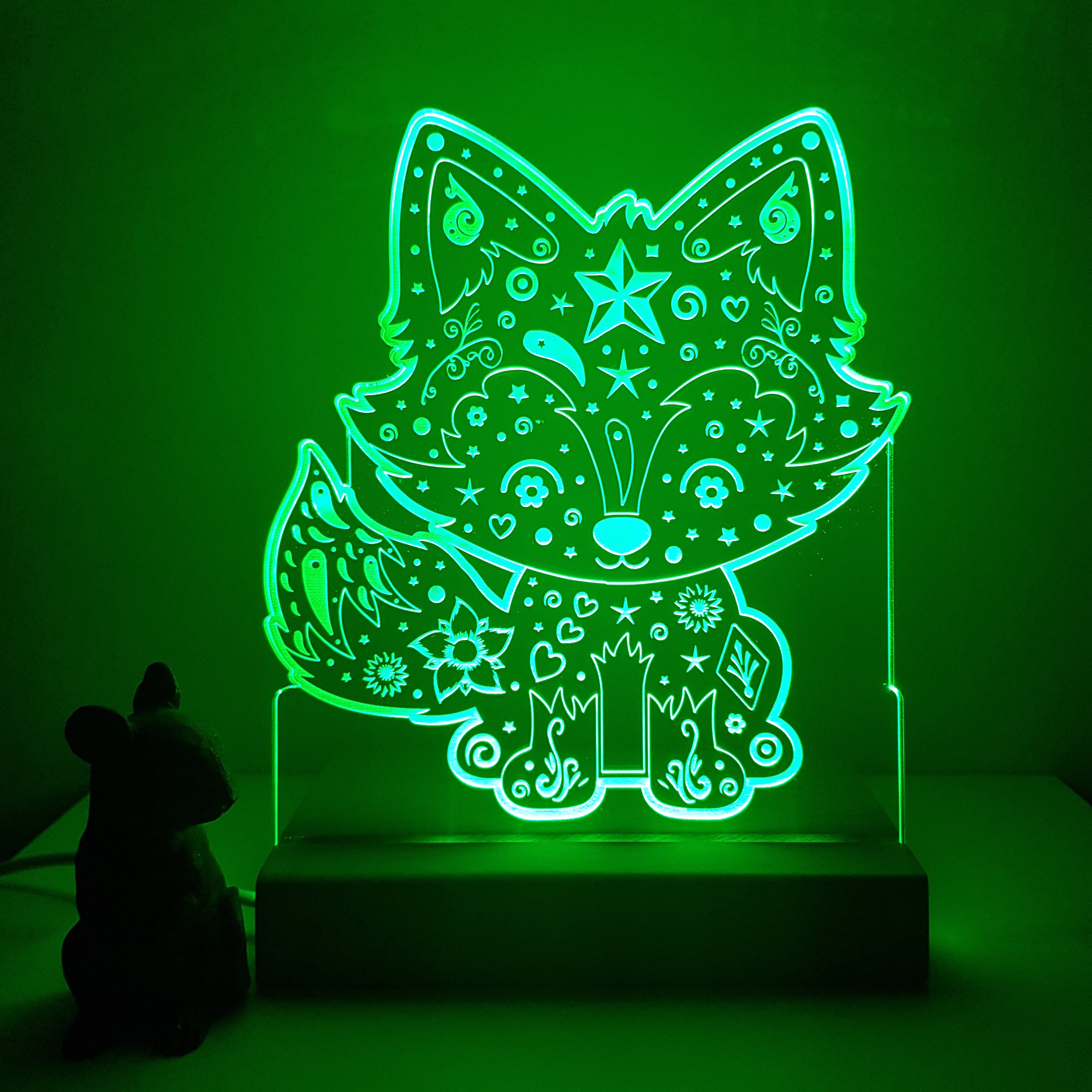 Fox Lamp, Fox Led Light, Personalised Gift, Kids Bedroom Light, Colour ...