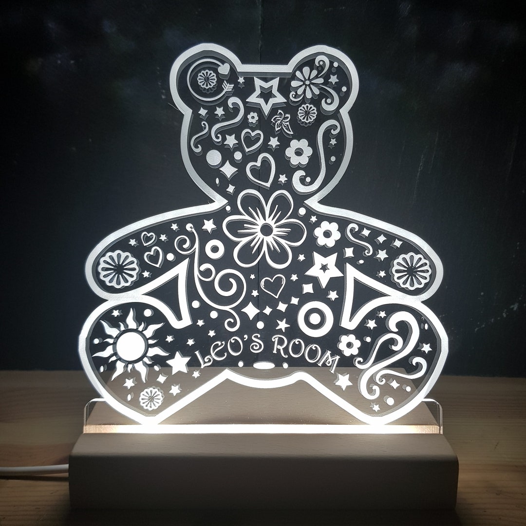 Teddy Led Lamp, Personalised Teddy Light, Kids Bedroom Light, Colour ...