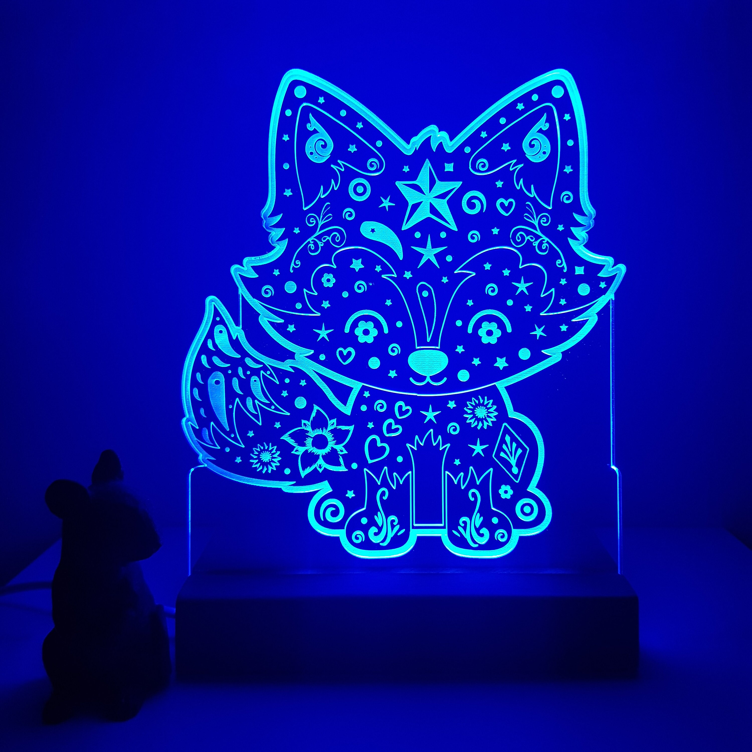 Fox Lamp, Fox Led Light, Personalised Gift, Kids Bedroom Light, Colour ...
