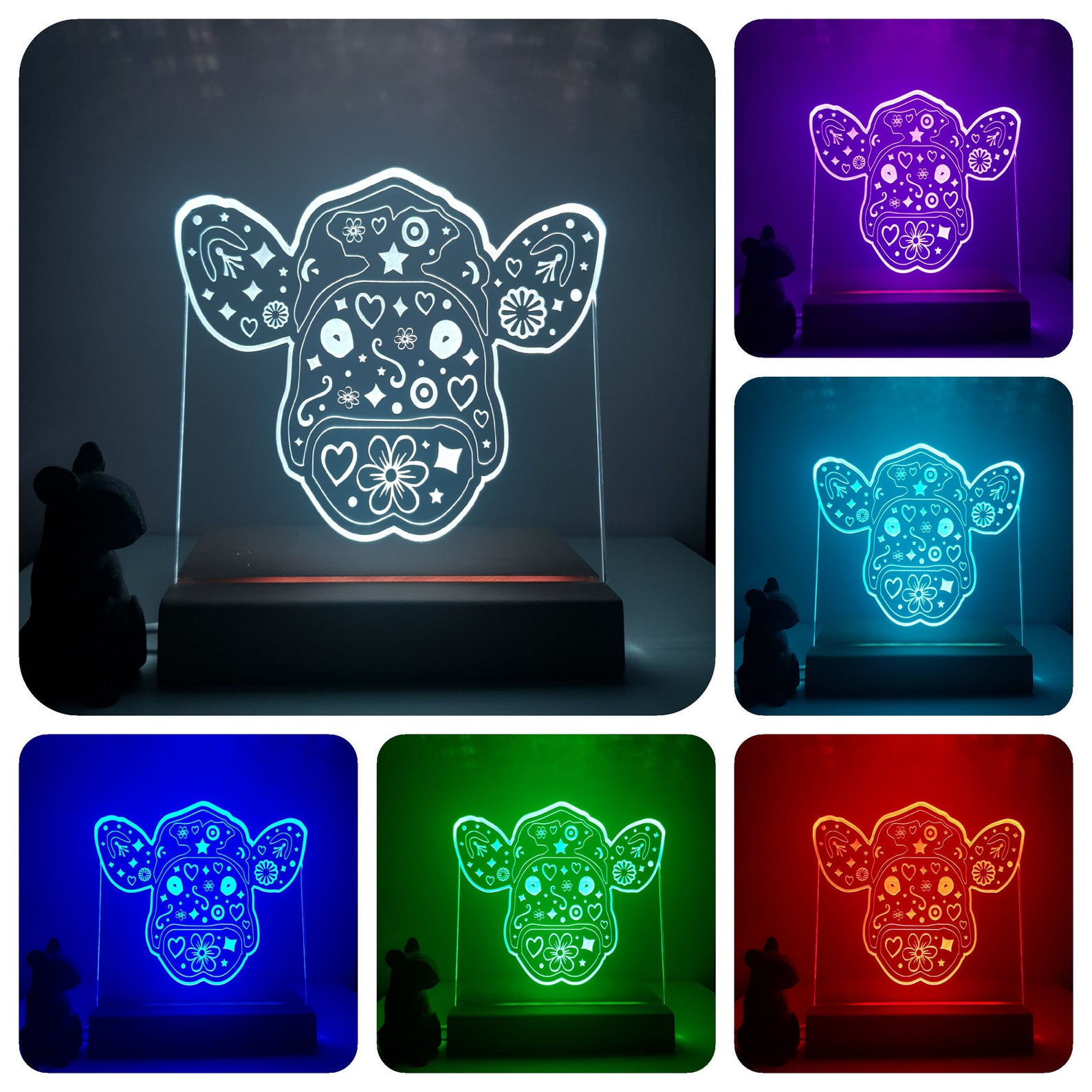 Cow Shaped Night Light, Colour Changing Lamp, Cow Gifts, Farmers Gifts ...