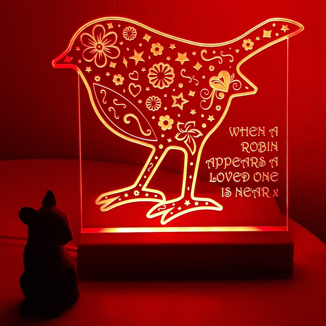Robin Led Lamp, Robin Light, Colour Changing Lamp, Memorial Lamp, Mood ...