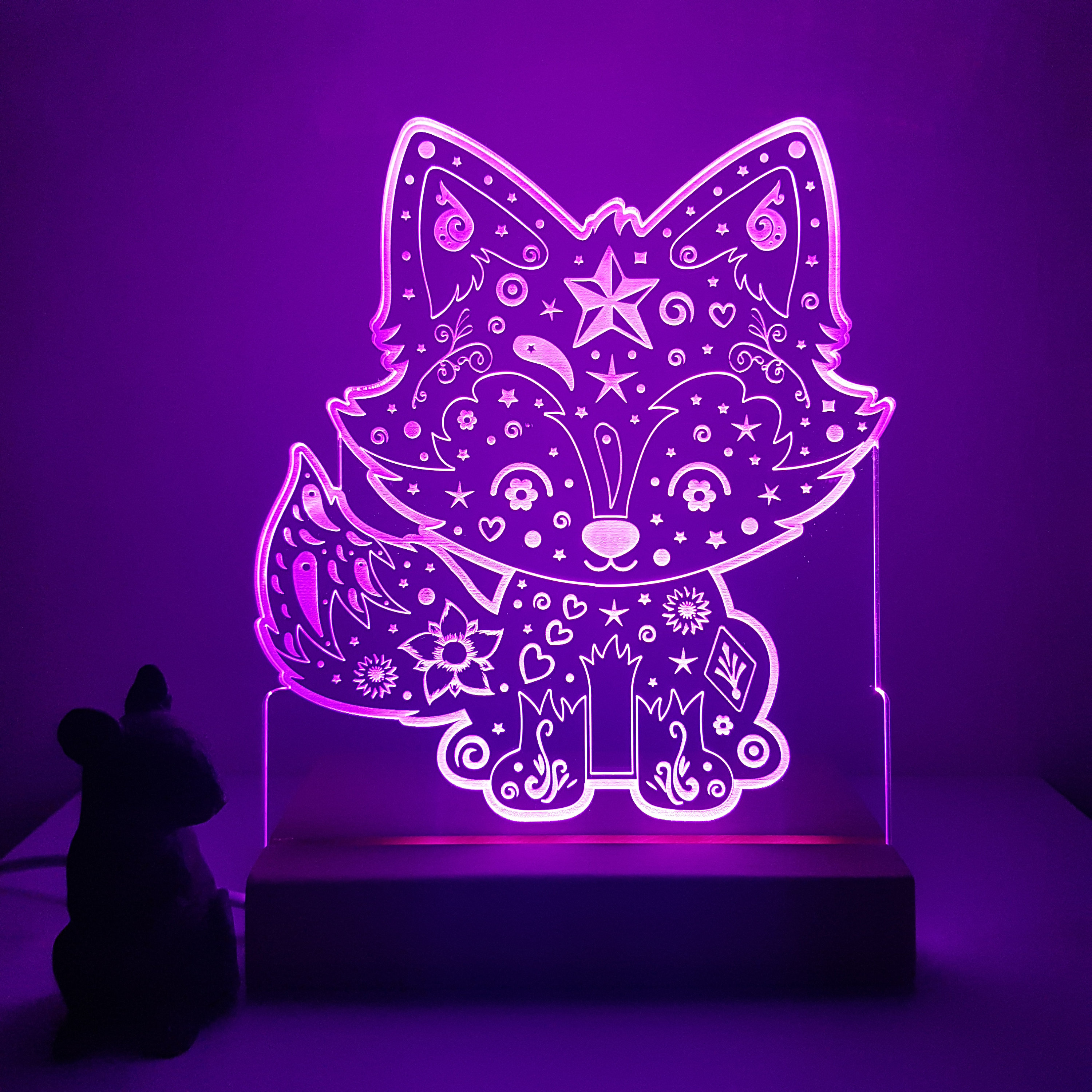 Fox Lamp, Fox Led Light, Personalised Gift, Kids Bedroom Light, Colour ...