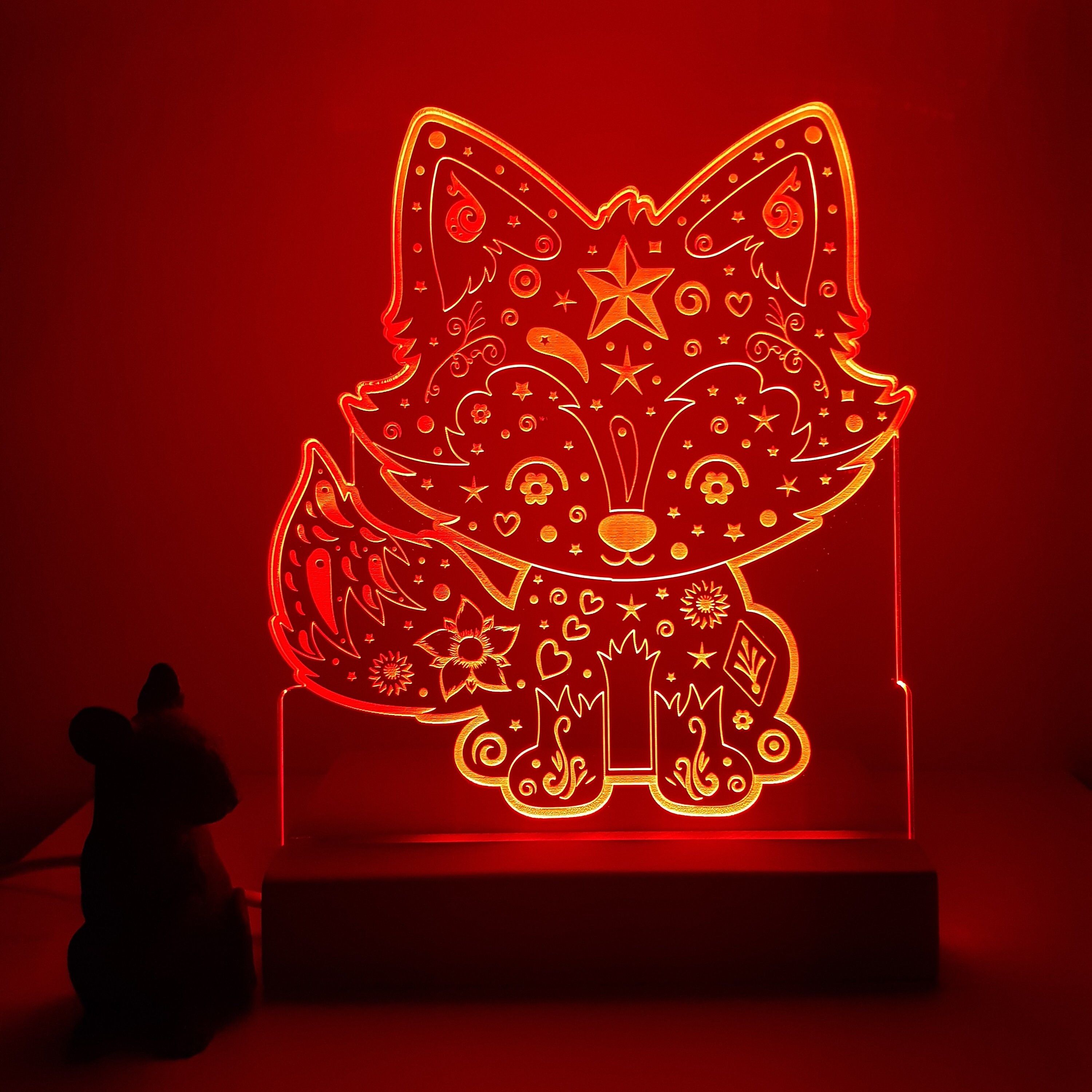Fox Lamp, Fox Led Light, Personalised Gift, Kids Bedroom Light, Colour ...