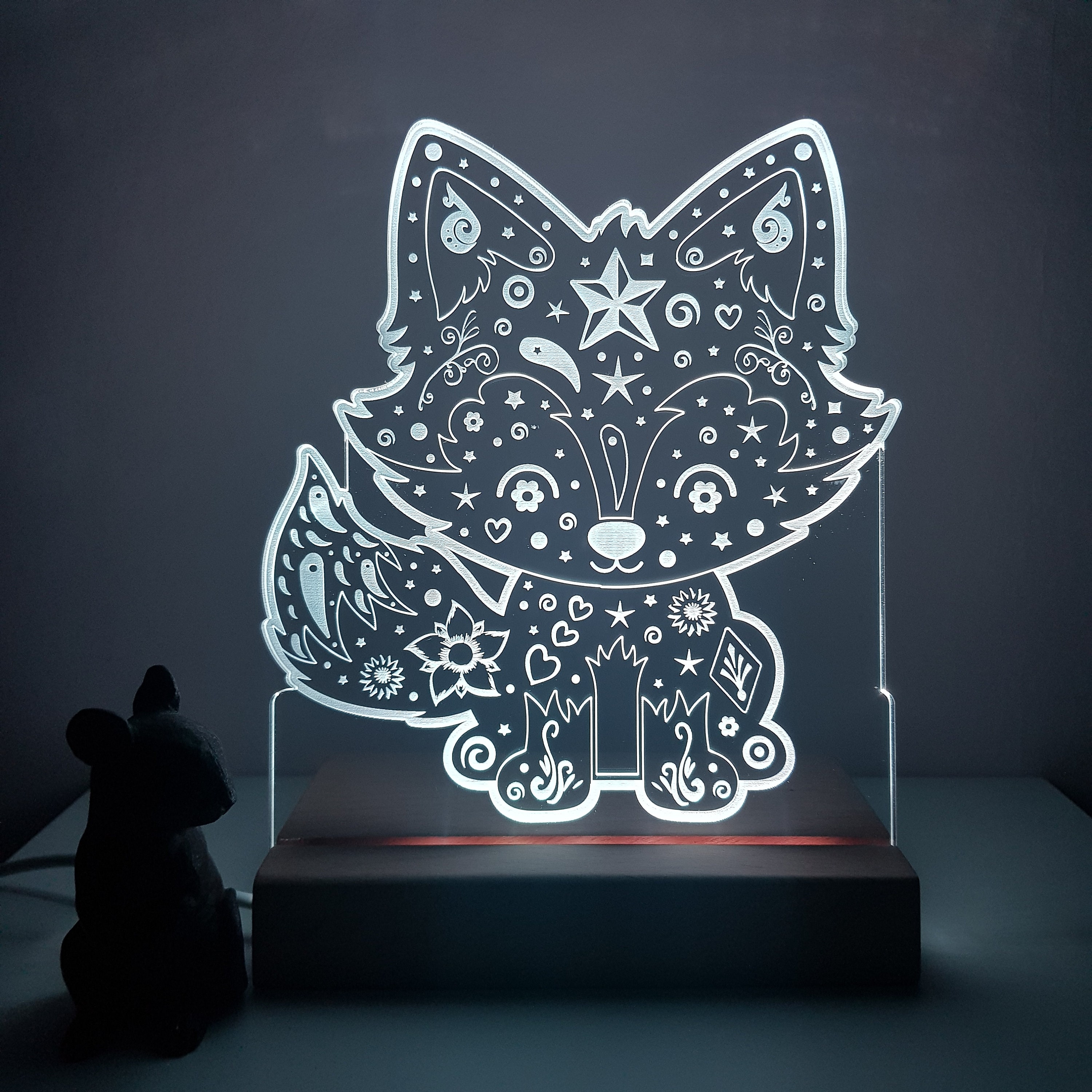 Fox Lamp, Fox Led Light, Personalised Gift, Kids Bedroom Light, Colour ...
