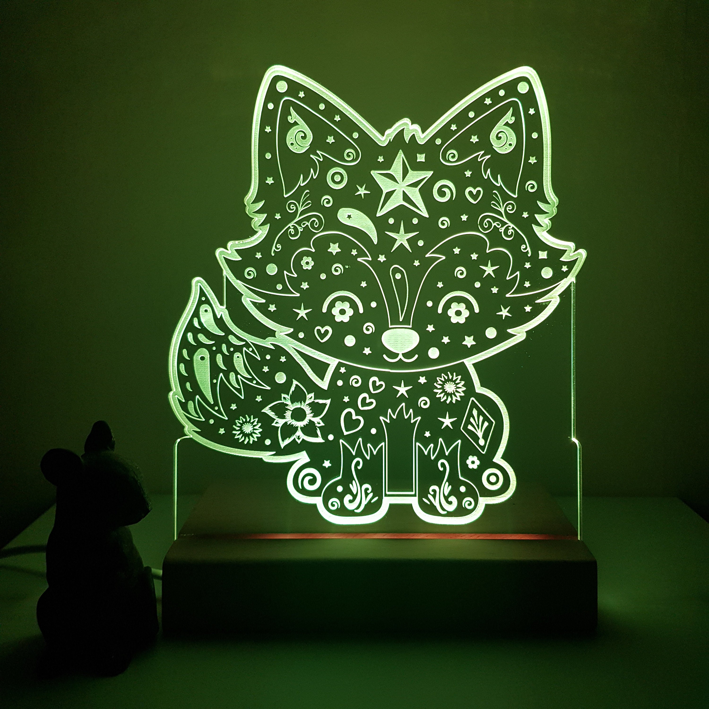 Fox Lamp, Fox Led Light, Personalised Gift, Kids Bedroom Light, Colour ...