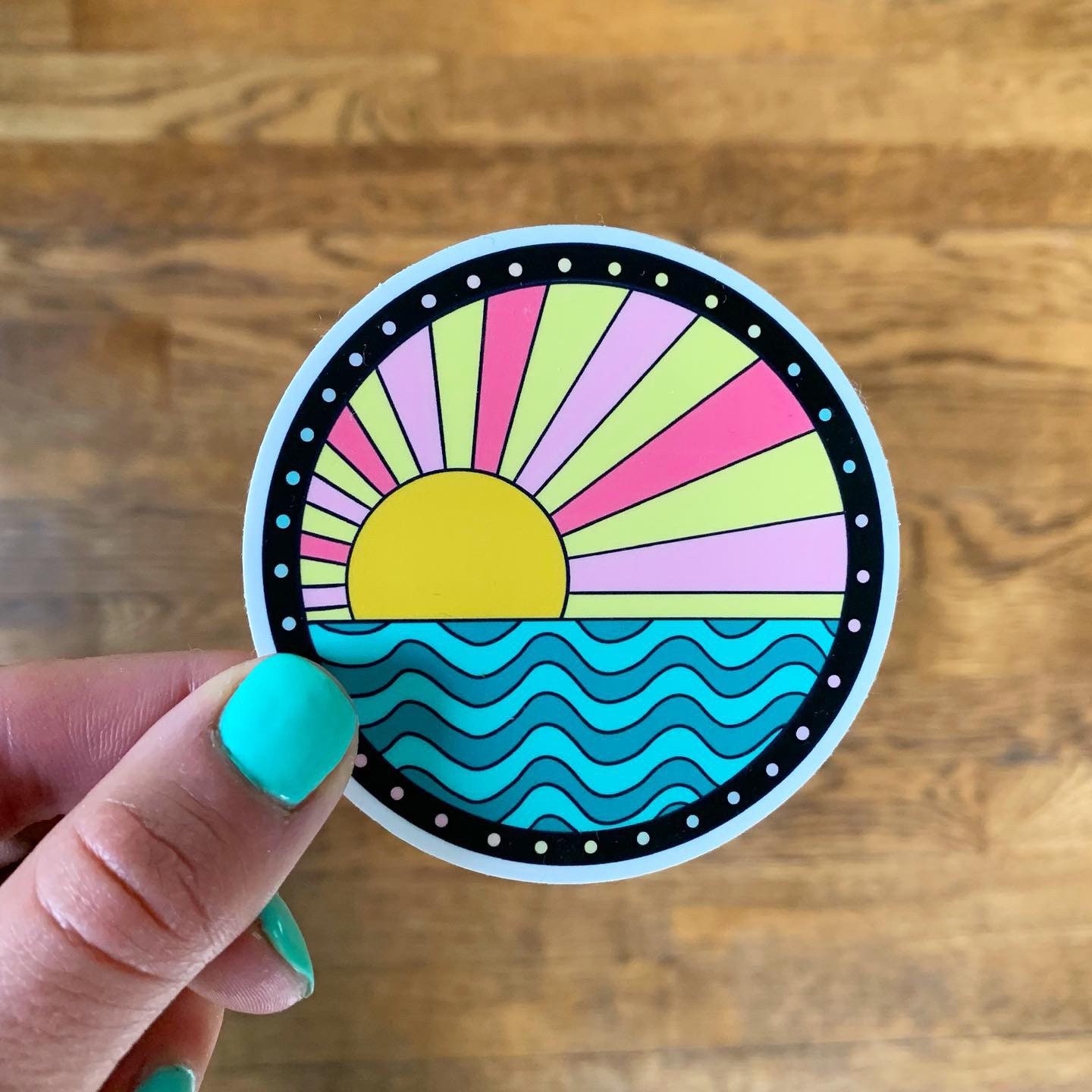 Retro Beach Sunrise Sticker for Water Bottles, Laptops, Notebooks and ...