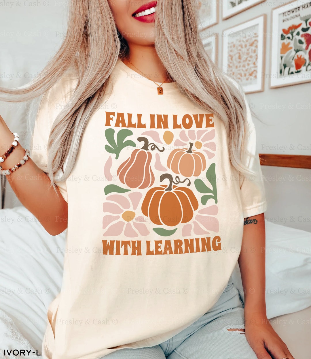 Fall Teacher Shirts Fall in Love With Learning Shirt Boho Pumpkin ...