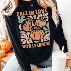 Fall Teacher Shirt Boho Pumpkin Teacher Shirts Retro Halloween Long ...