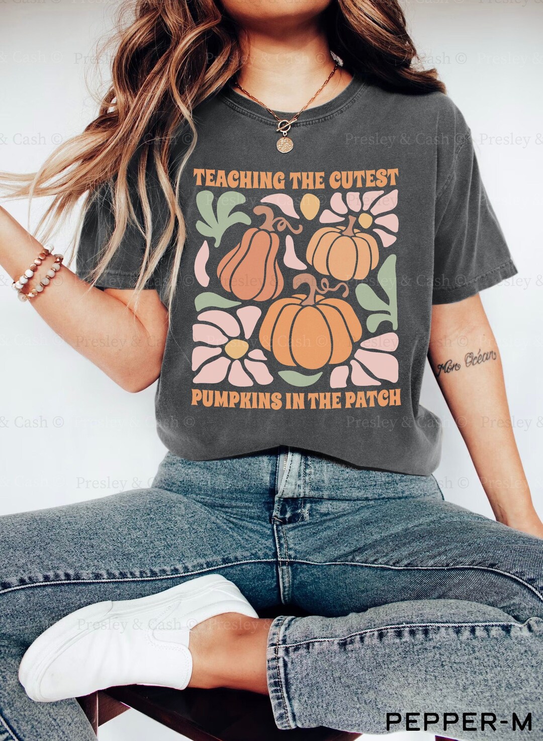 Fall Teacher Shirt Boho Pumpkin Teacher Shirts Retro Halloween Teacher ...