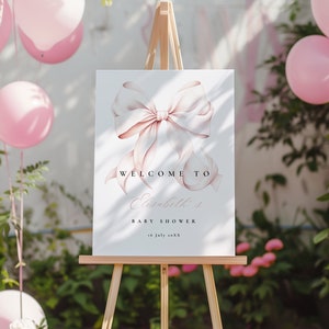 Pink Bow Baby Shower Welcome Sign Editable Canva Template Pink Coquette ...