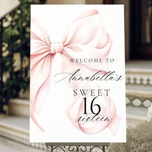 Pink Bow Sweet 16 Birthday Welcome Sign Girl Birthday Welcome Poster ...