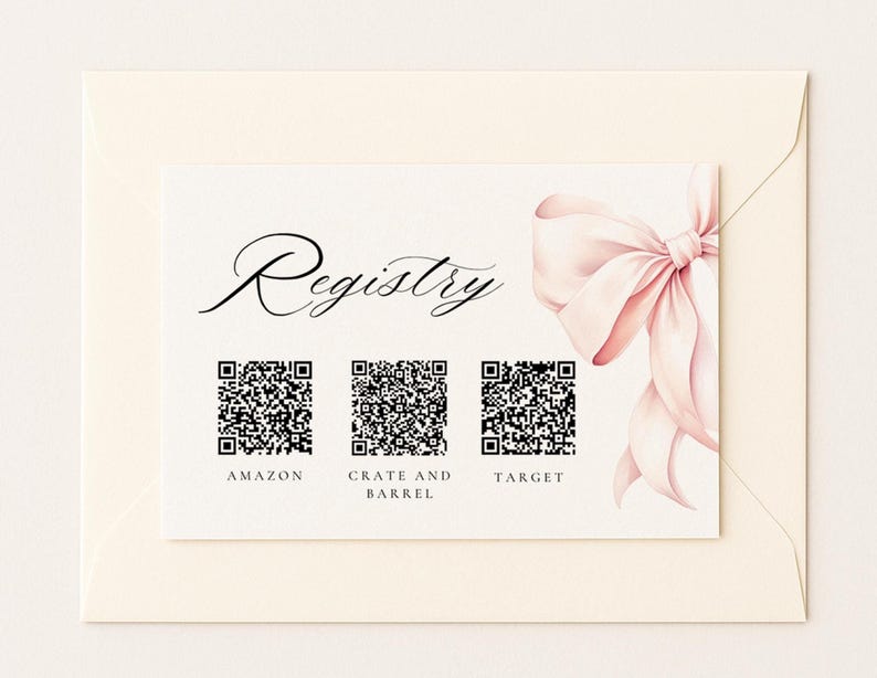 Pink Bow Registry Card Canva Template 5x3.5 Inch QR Code Gift Registry ...