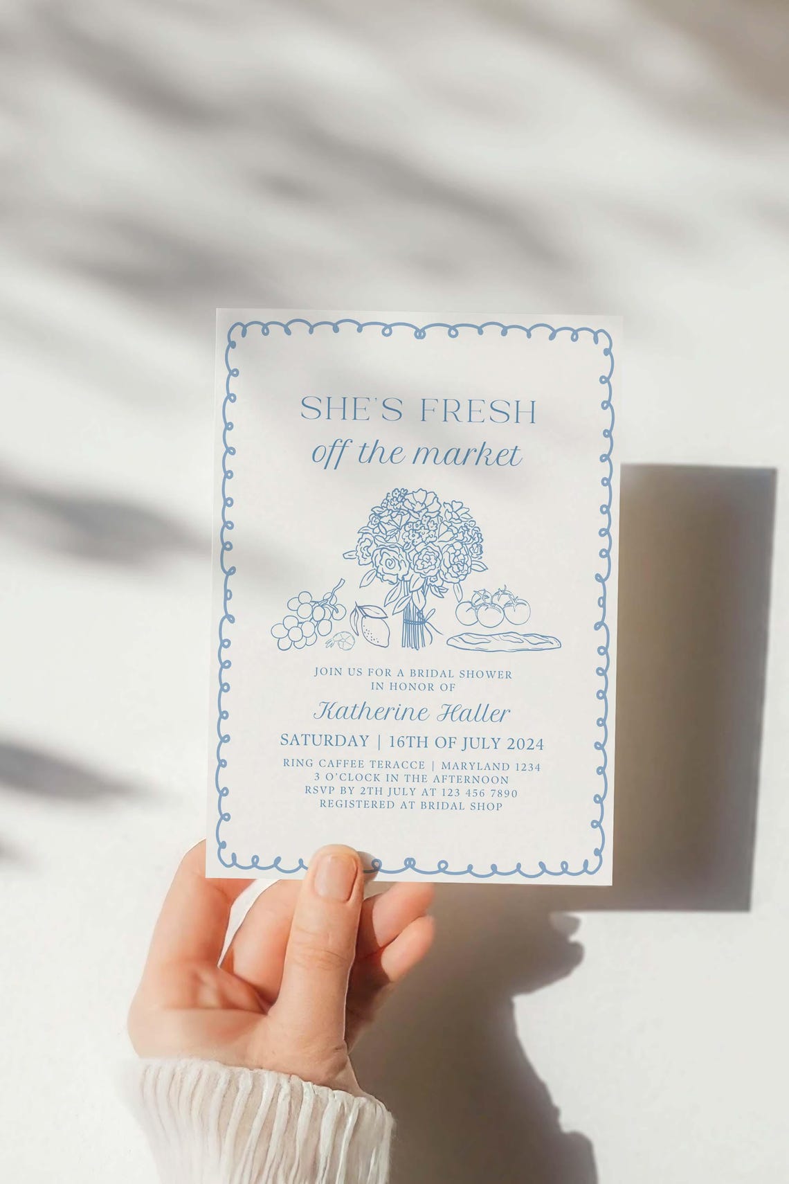 She's Fresh off the Market Bridal Shower Invitation Canva Template Hand ...