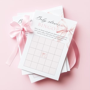 BINGO Pink Bow Girl Baby Shower Game, Printable Baby Shower Activity ...