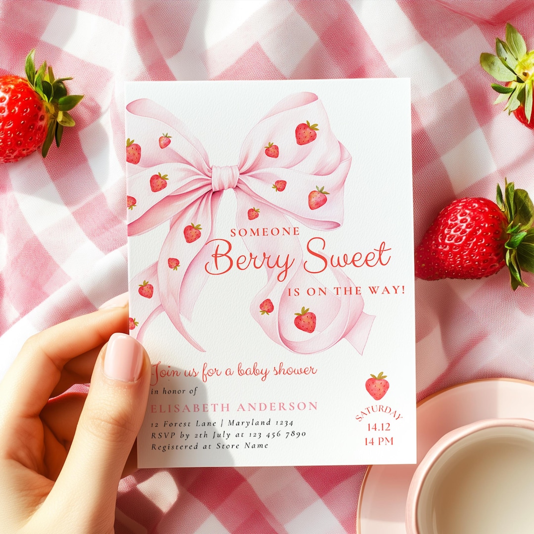 Strawberry Baby Shower Invitation Template Someone Berry Sweet is on ...
