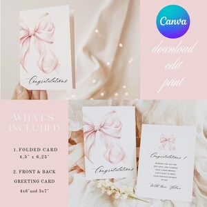 Printable Pink Bow Greeting Card Elegant Blush Pink Congratulation ...