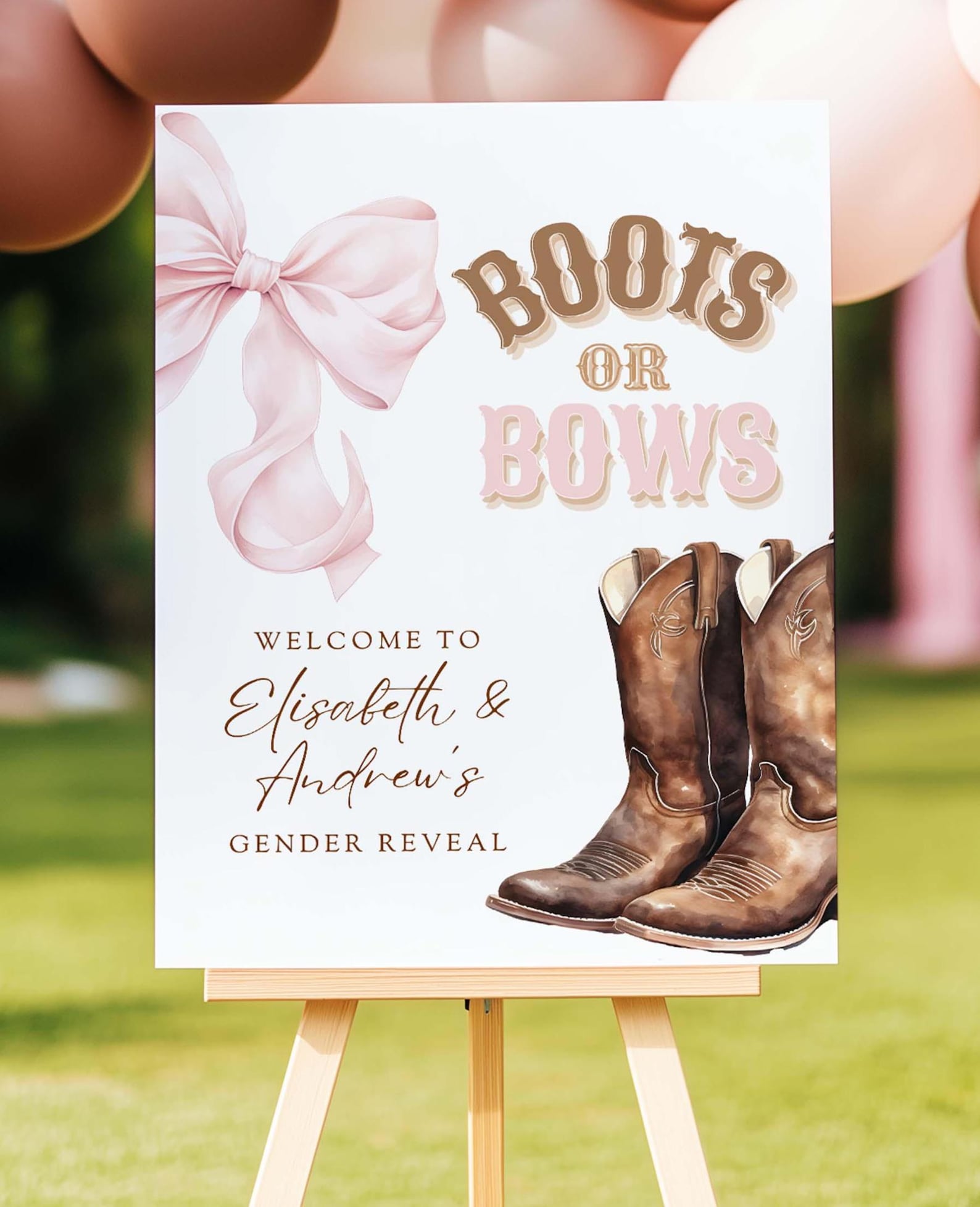 Boots or Bows Gender Reveal BUNDLE Pink and Brown Western Theme ...