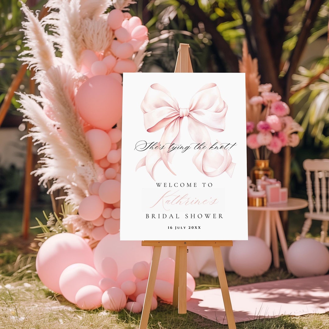 Pink Bow Bridal Shower Editable Welcome Sign Template Pink Coquette ...