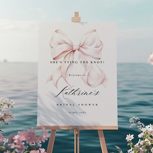 Pink Bow Bridal Shower Editable Welcome Sign Template Pink Coquette ...