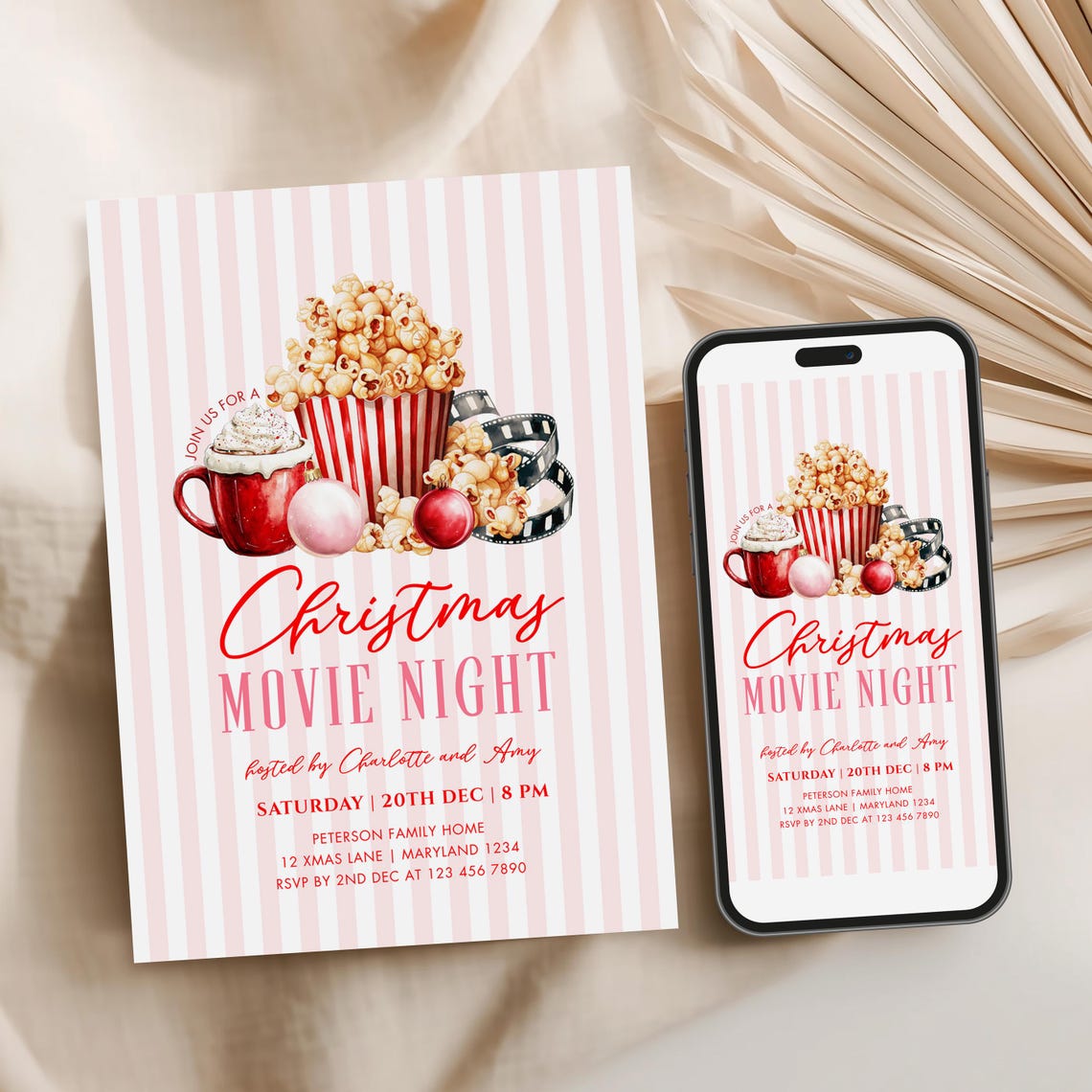 Christmas Movie Night Invitation Template | Mobile Holiday Girls Night ...