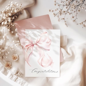 Printable Pink Bow Greeting Card Elegant Blush Pink Congratulation ...