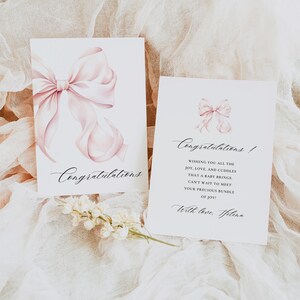 Printable Pink Bow Greeting Card Elegant Blush Pink Congratulation ...