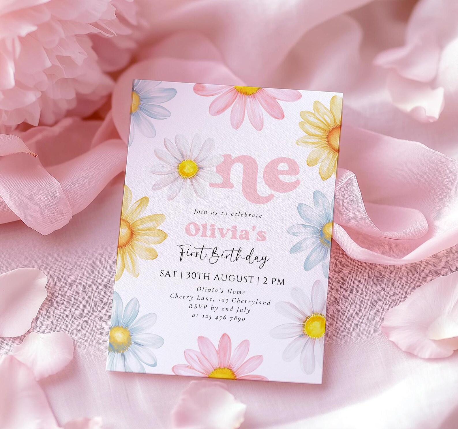 Daisy 1st Birthday Invitation Template Spring Wild One First Girl ...
