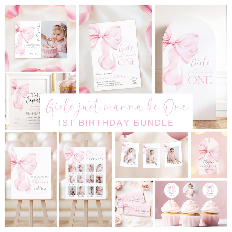 Pink Bow First Birthday Welcome Sign Girl Just Wanna Be ONE Welcome ...