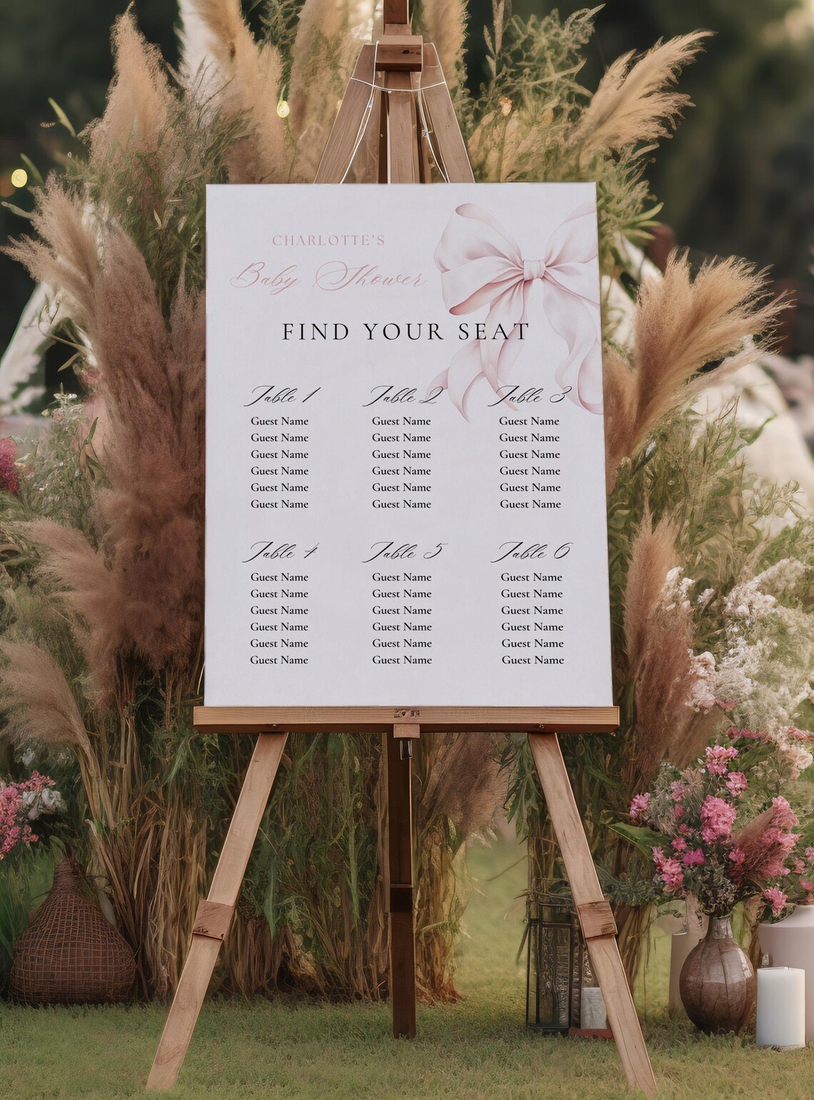 Pink Bow Baby Shower Seating Chart Editable Canva Template Pink ...