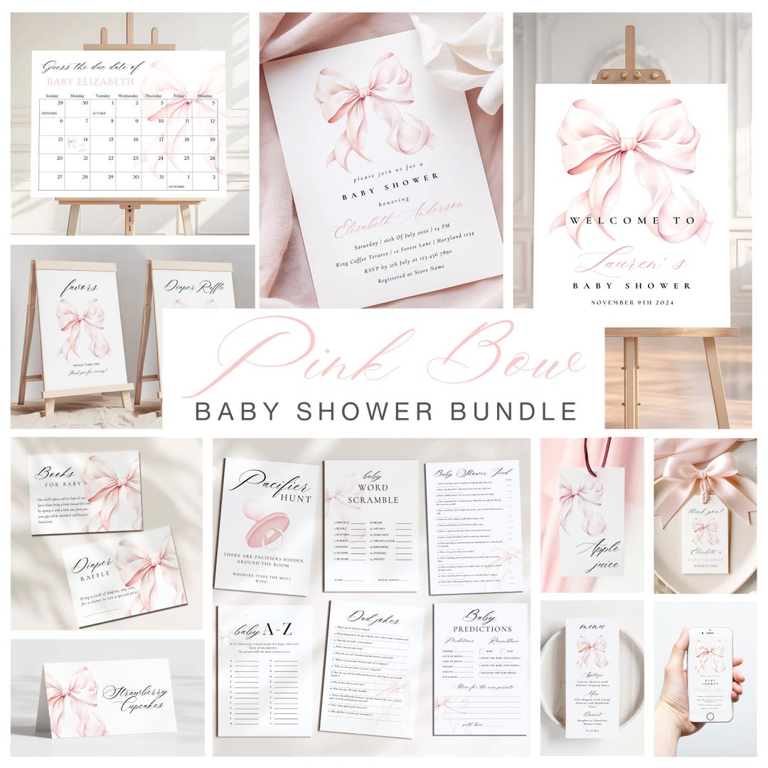 Pink Bow Baby Shower BUNDLE Template Baby Girl Baby Shower Template ...