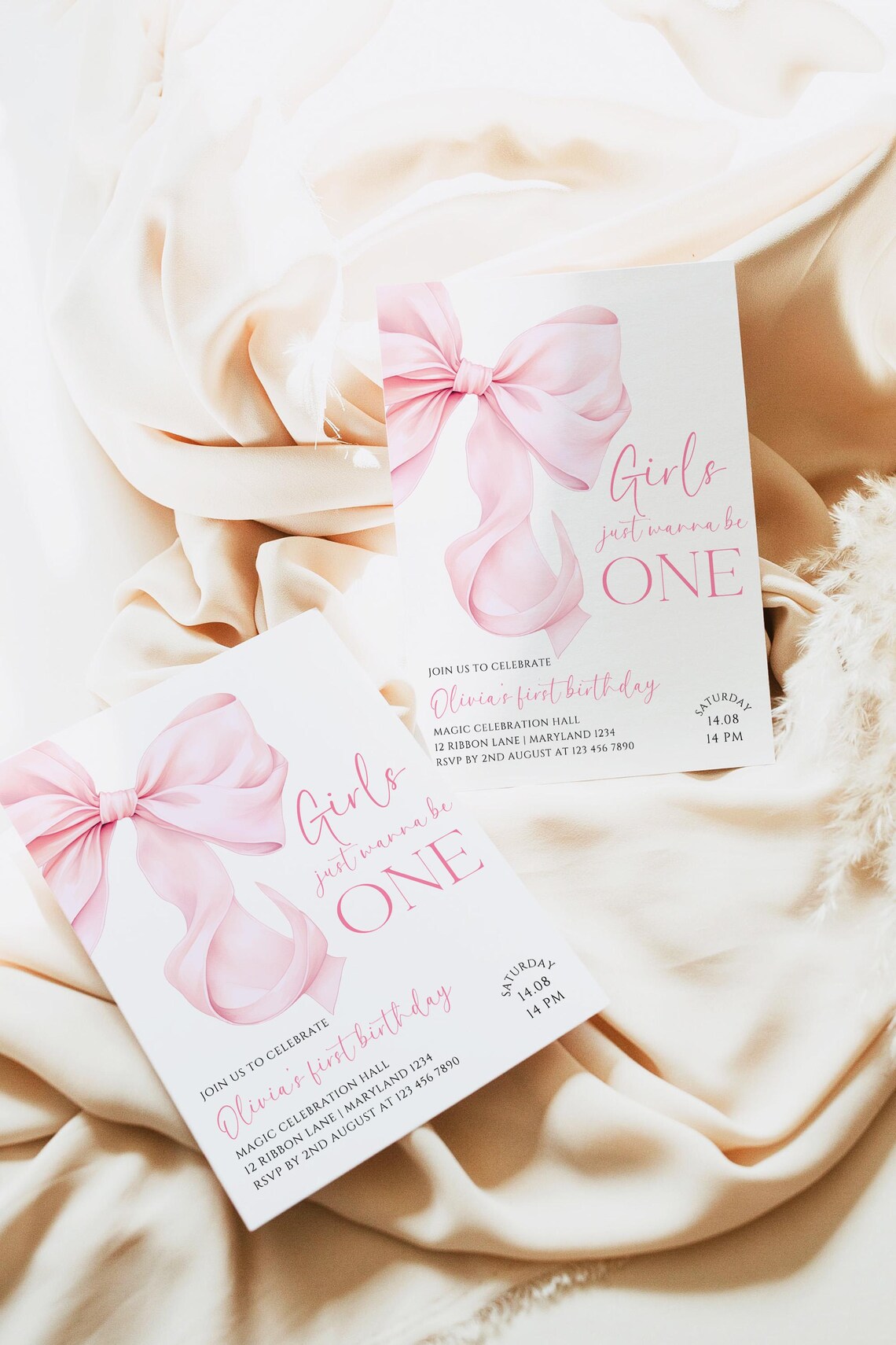 Girls Just Wanna Be One Coquette First Birthday Invite Pink Bow 1st ...