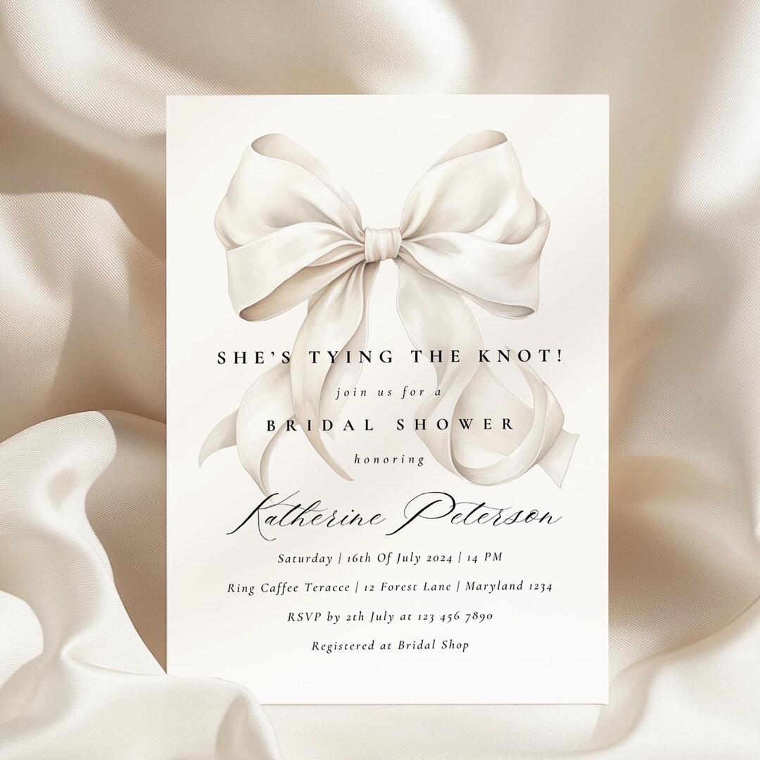 Bow Bridal Shower Invitation Template She's Tying the Knot Bridal Party ...
