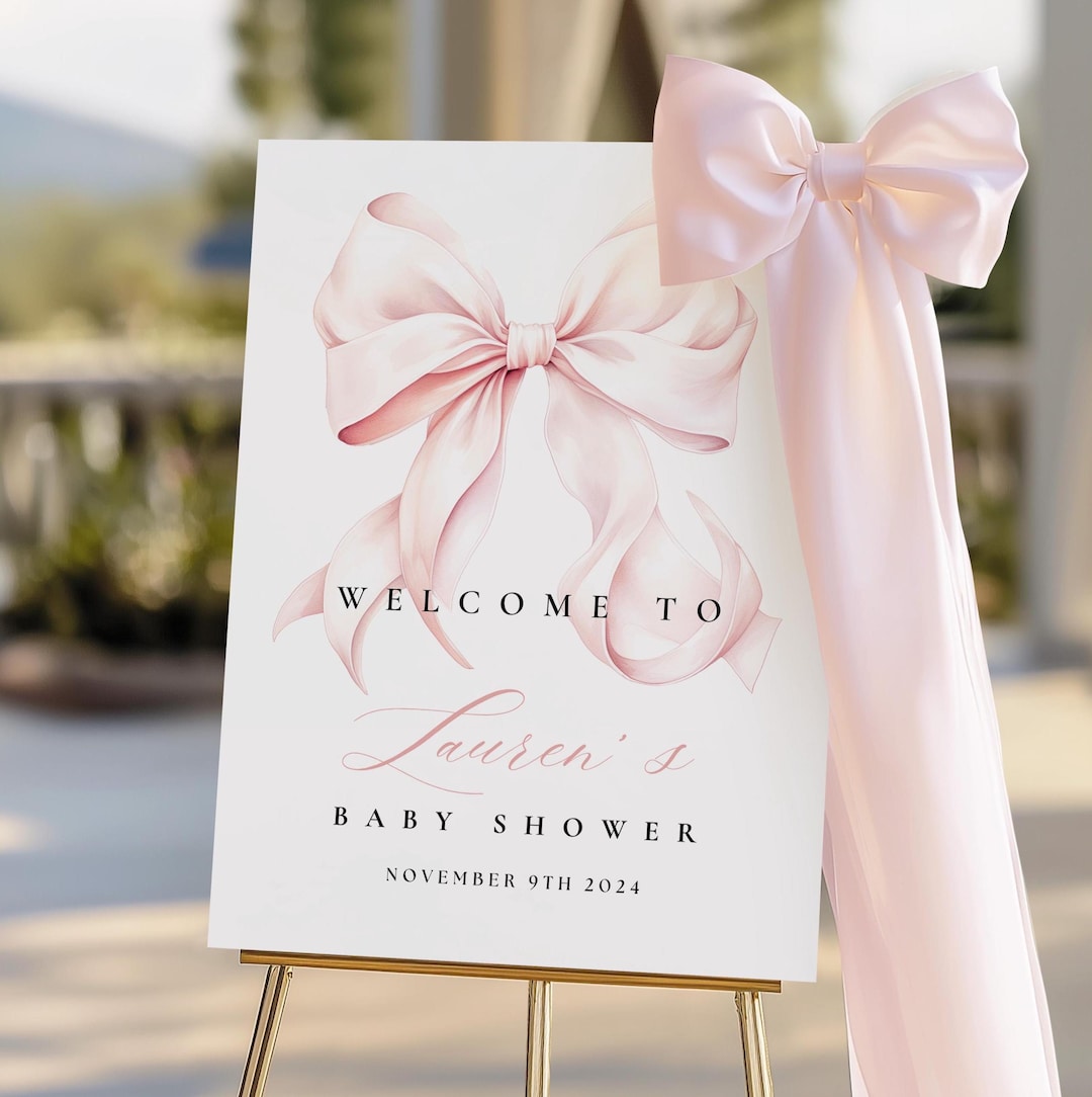 Pink Bow Baby Shower Welcome Sign Editable Canva Template Pink Coquette ...