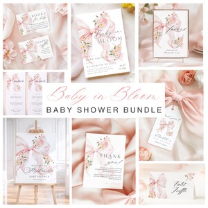 Pink Bow Baby in Bloom Baby Shower BUNDLE Template Baby Girl Floral ...