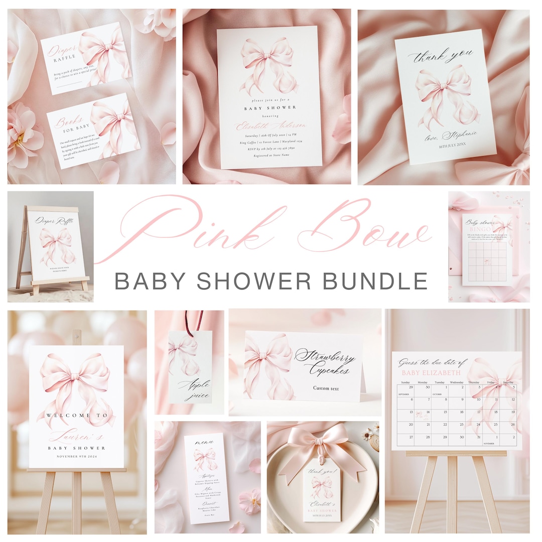 Pink Bow Baby Shower BUNDLE Template Baby Girl Baby Shower Template ...