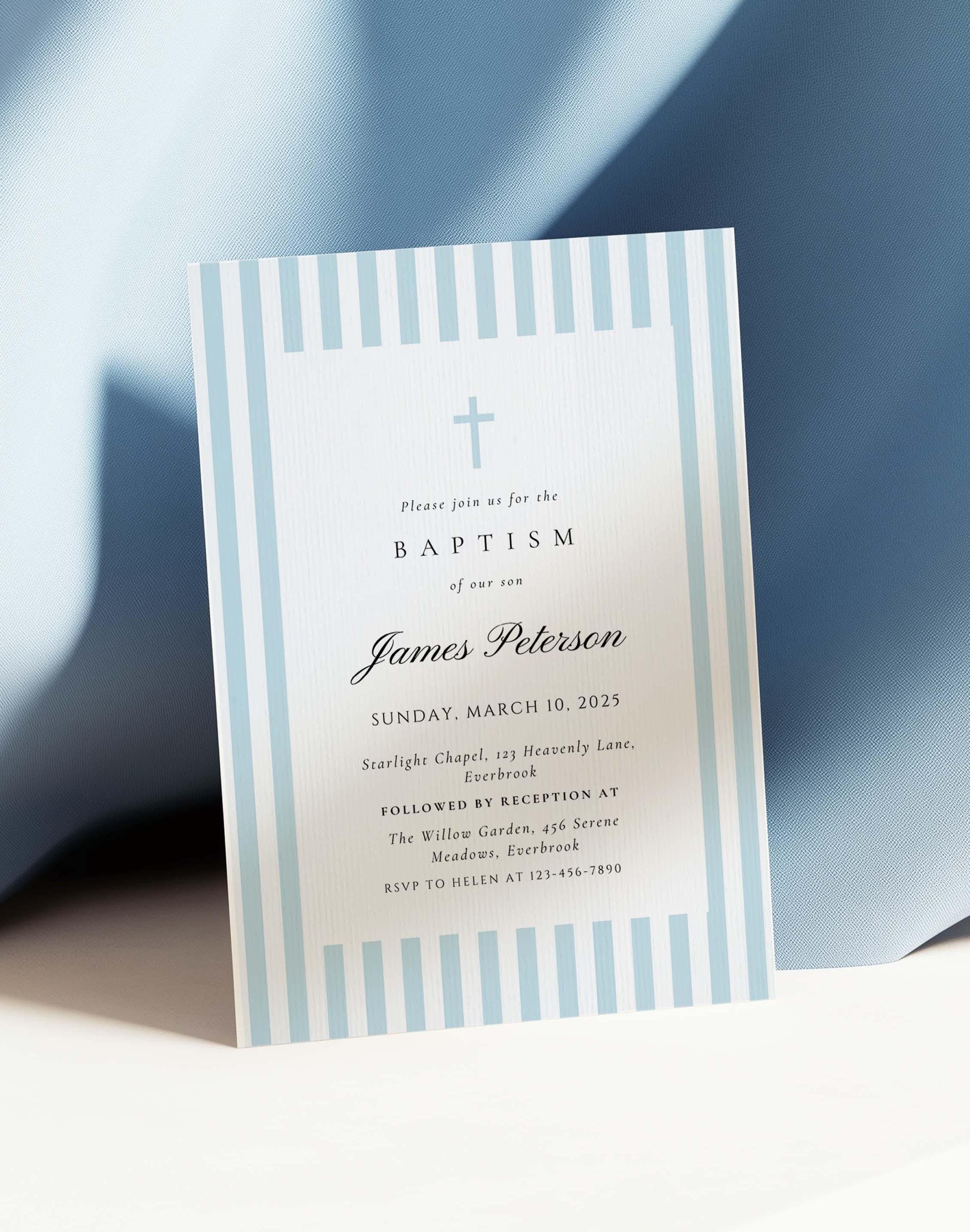 Modern Christening Invitation Boy Baptism Invitation Template Blue ...