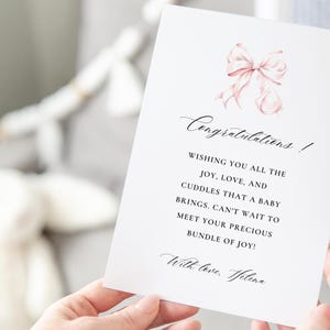 Printable Pink Bow Greeting Card Elegant Blush Pink Congratulation ...