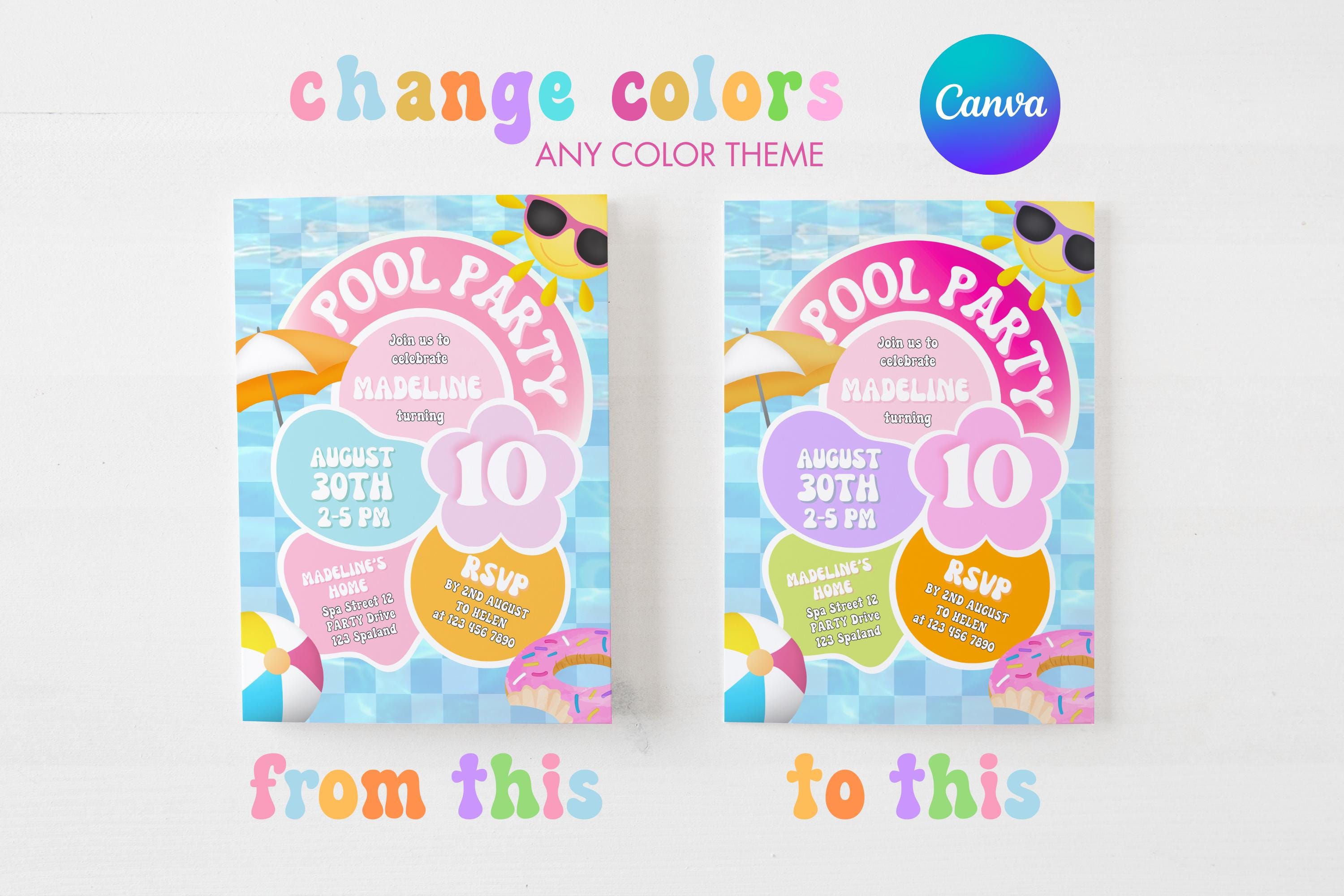 Pool Party Invitation Template Groovy Retro Birthday Invite Pool Party ...