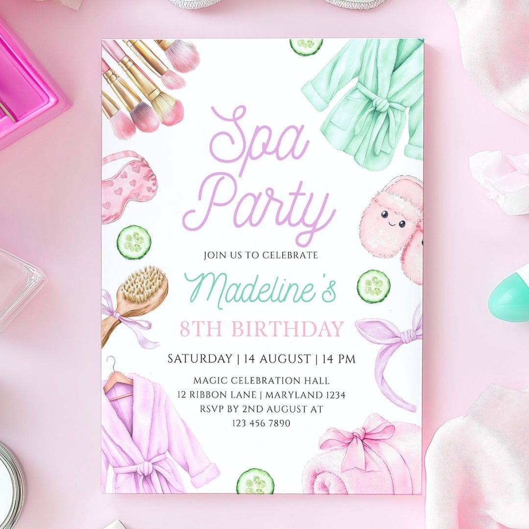 Spa Birthday Party Invitation Little Girl Spa Birthday Invite Pink ...