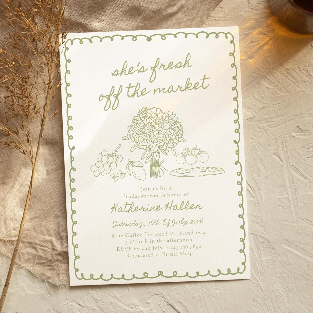 She's Fresh off the Market Bridal Shower Invitation Template | Hand ...
